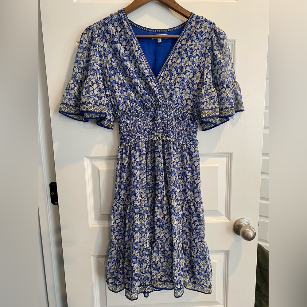 Max Studio Dress In Blue And Yellow Floral Pattern. - Gem